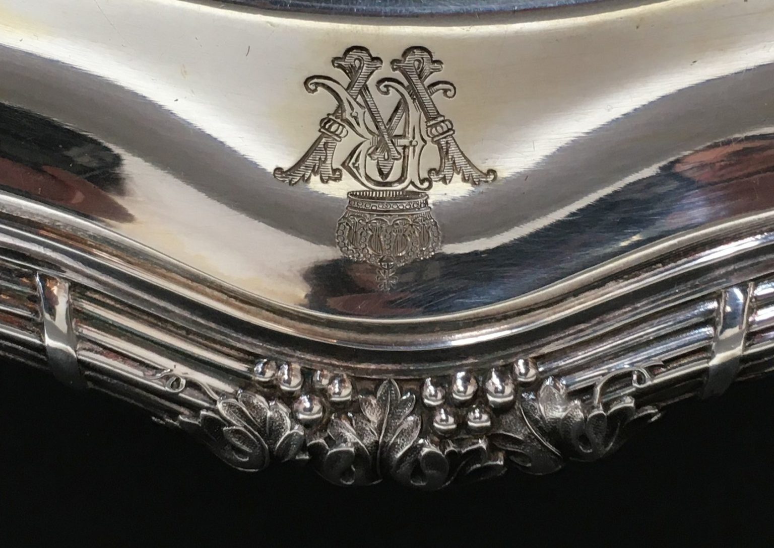 Two silver dishes with monogram of Emperor Wilhelm II. under a crown ...